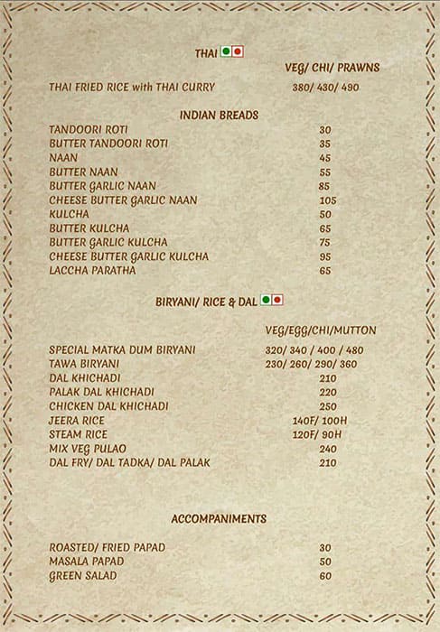 Menu of Saffron Multicuisine Family Restaurant, Palghar, Mumbai