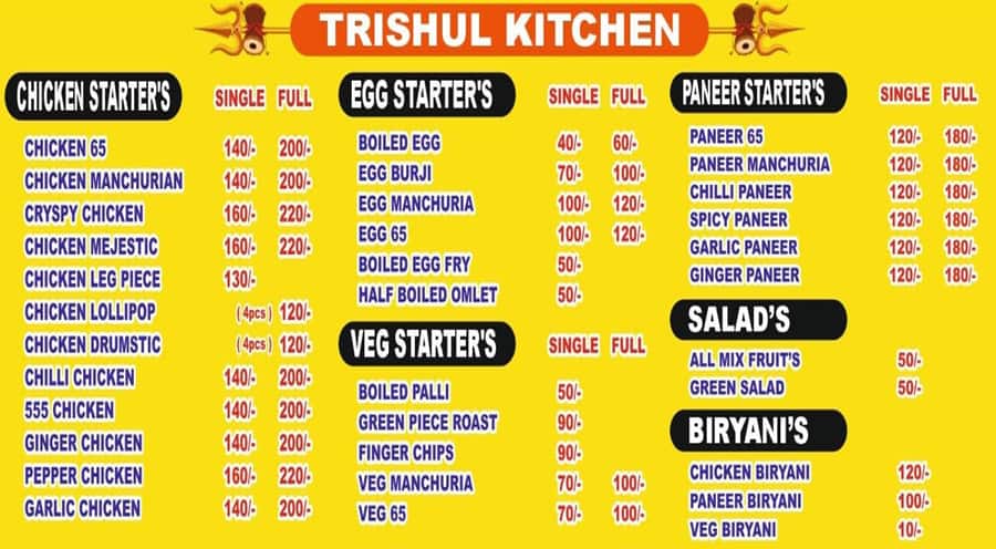 Menu of Trishul Kitchen, Amberpet, Hyderabad