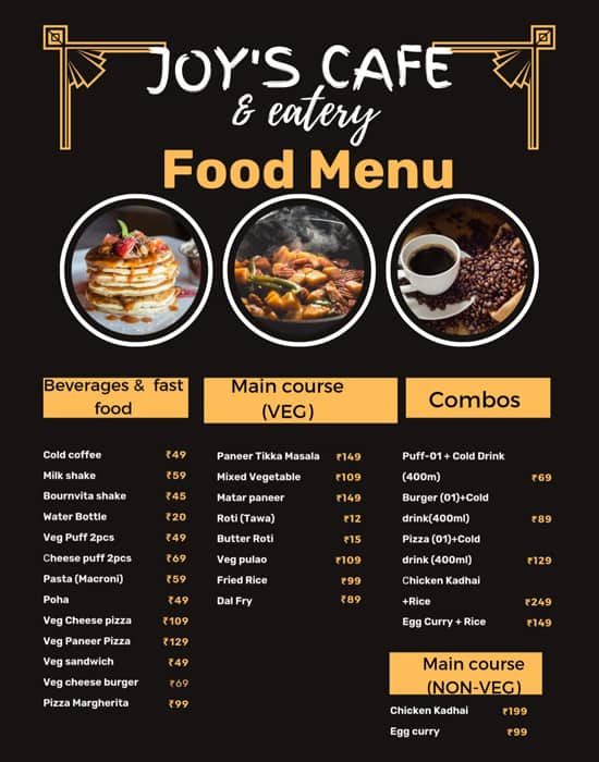 Menu of Joy's Cafe And Eatery, Amodar, Vadodara