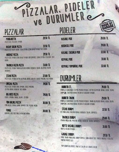 Menu at Old Car GARAGE, Istanbul, Elalmış Cd. No:44