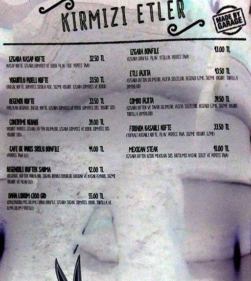 Menu at Old Car GARAGE, Istanbul, Elalmış Cd. No:44