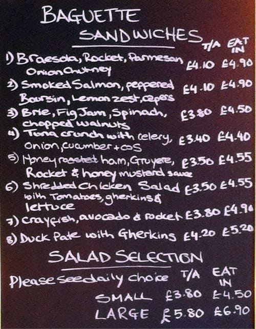 Menu at L'Elysée Artisan Cafe, London