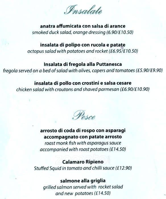 Menu at Allora pub & bar, London