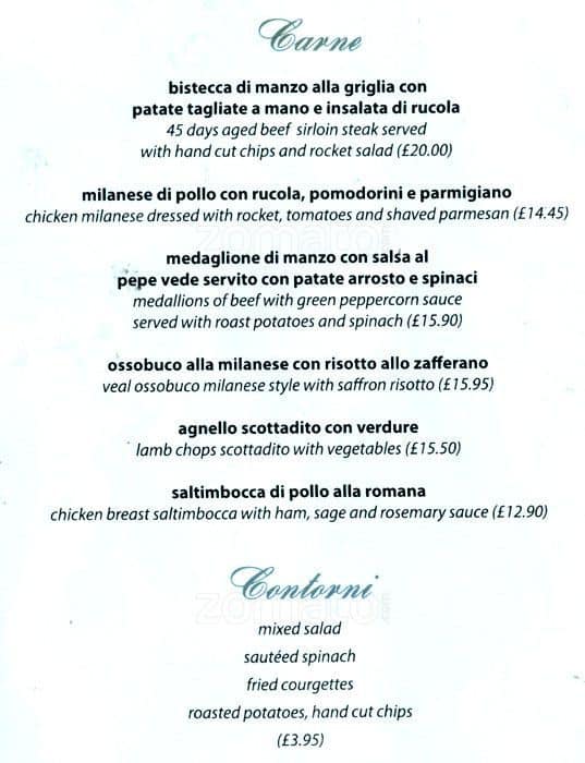 Menu at Allora pub & bar, London