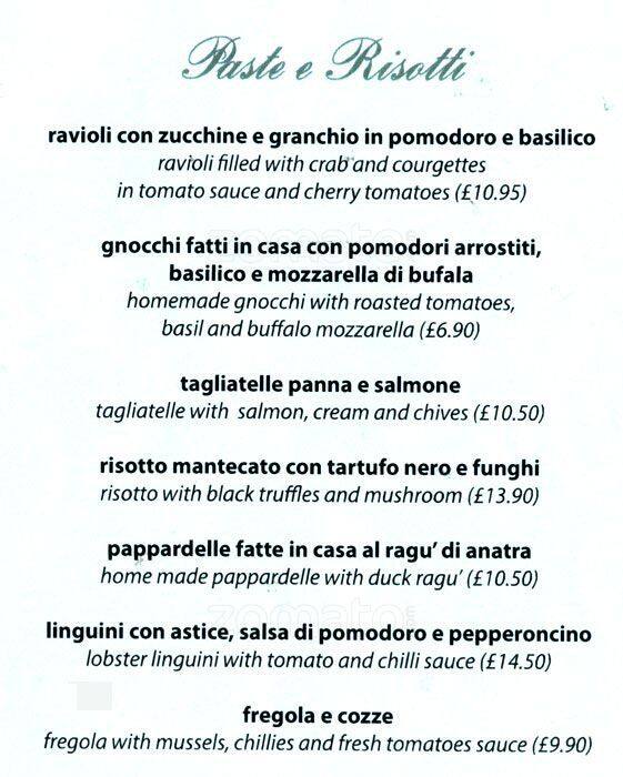 Menu at Allora pub & bar, London