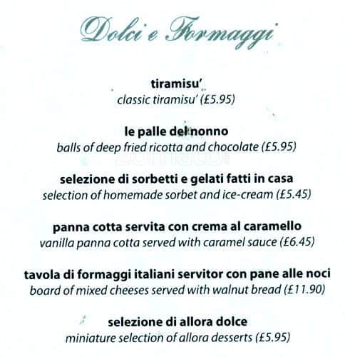 Menu at Allora pub & bar, London