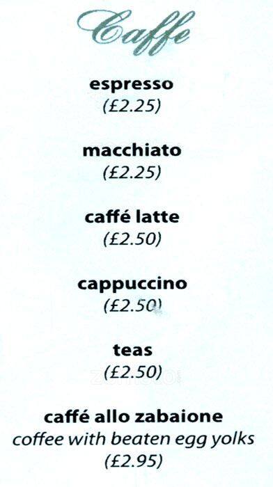 Menu at Allora pub & bar, London