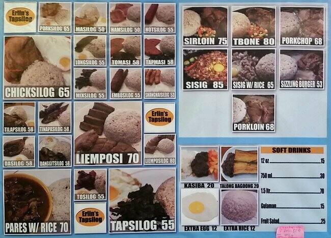 Erlin's Tapsilog Menu, Menu de Erlin's Tapsilog, Sampaloc, Manila ...