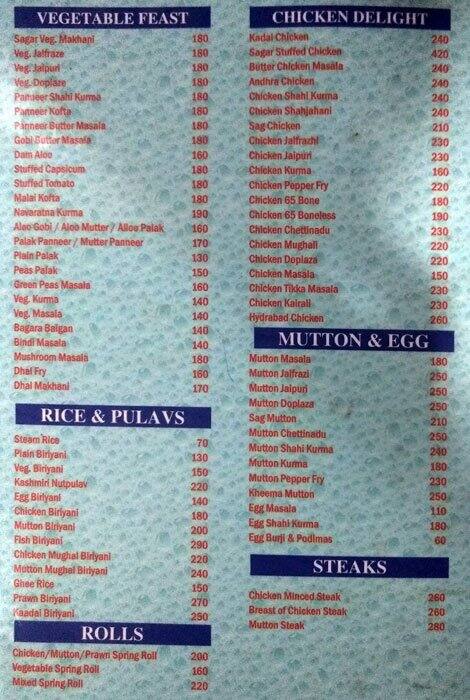 Menu at Sagar Restaurant, Chennai, NO.119