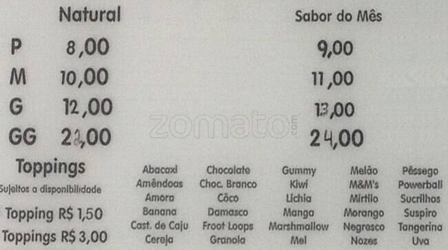 Menu at Yogoberry desserts, Brasília, Quadra Shis Ql 10 Lote 1/30