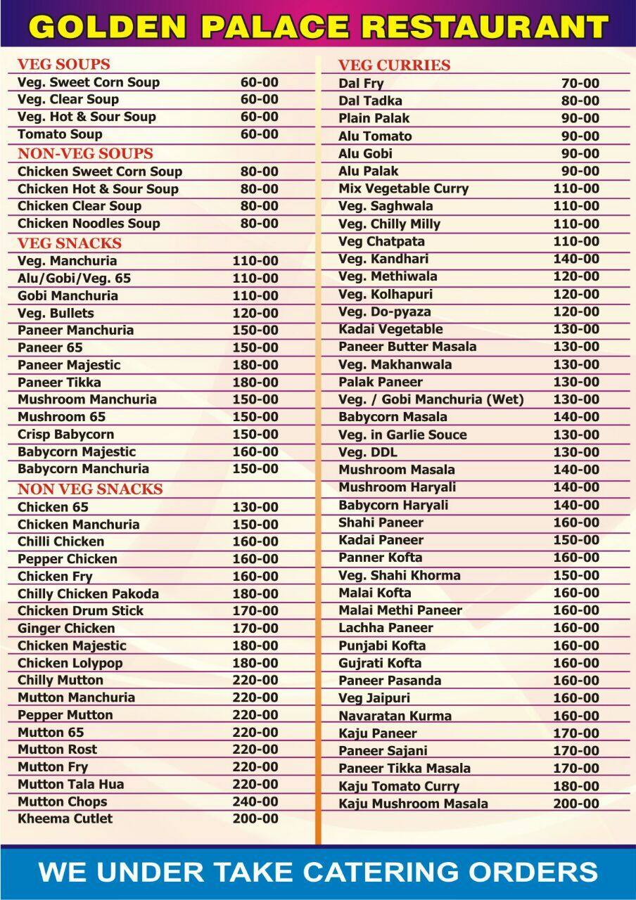 Golden Palace Menu, Menu for Golden Palace, Attapur, Hyderabad - Zomato