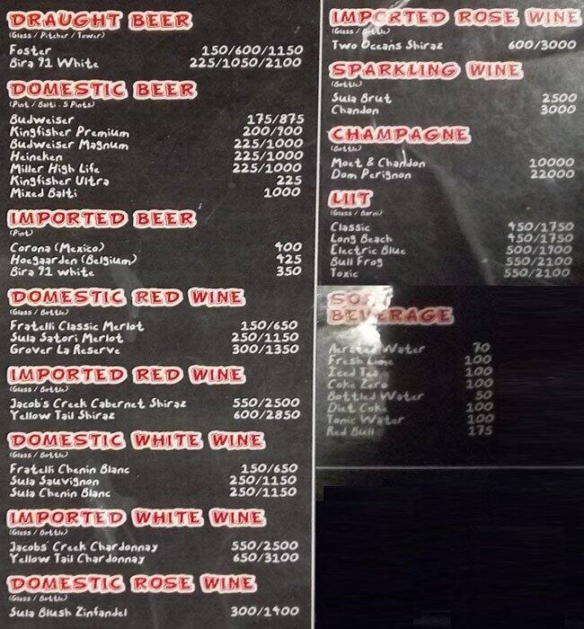 Menu at Tonic, Mumbai