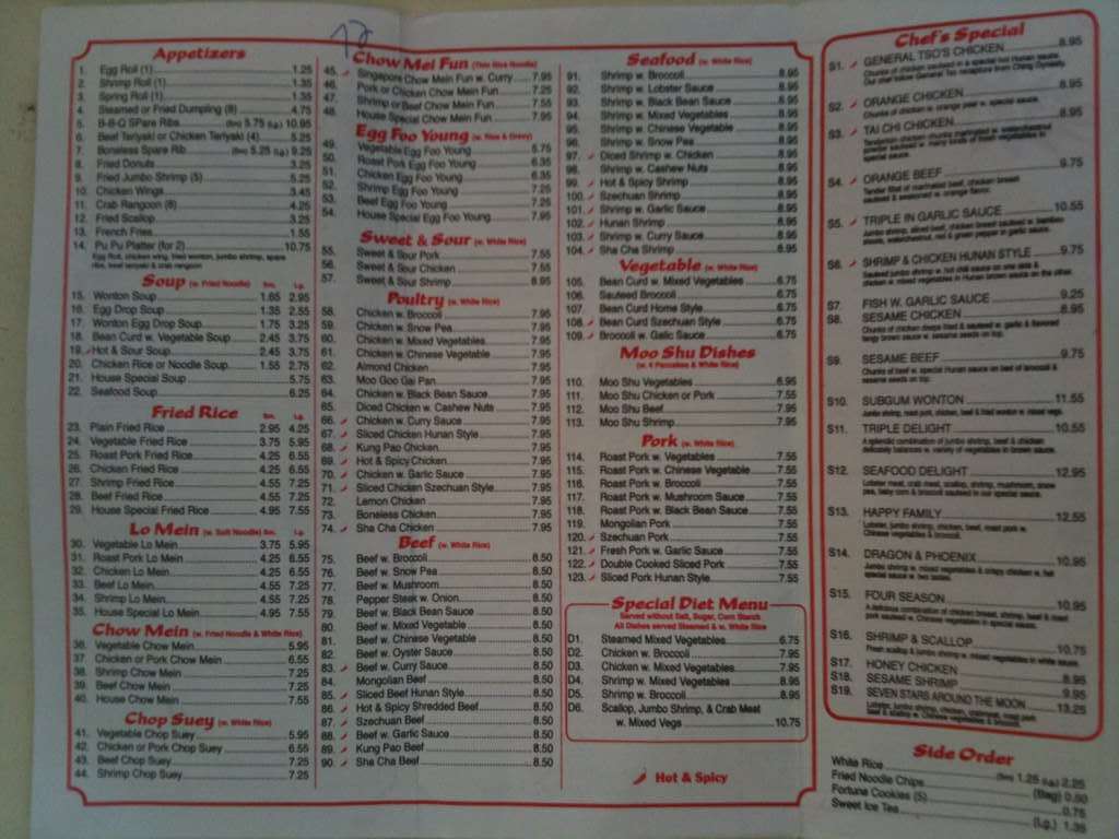 Menu at New Bei Jing Chinese restaurant, Prattville