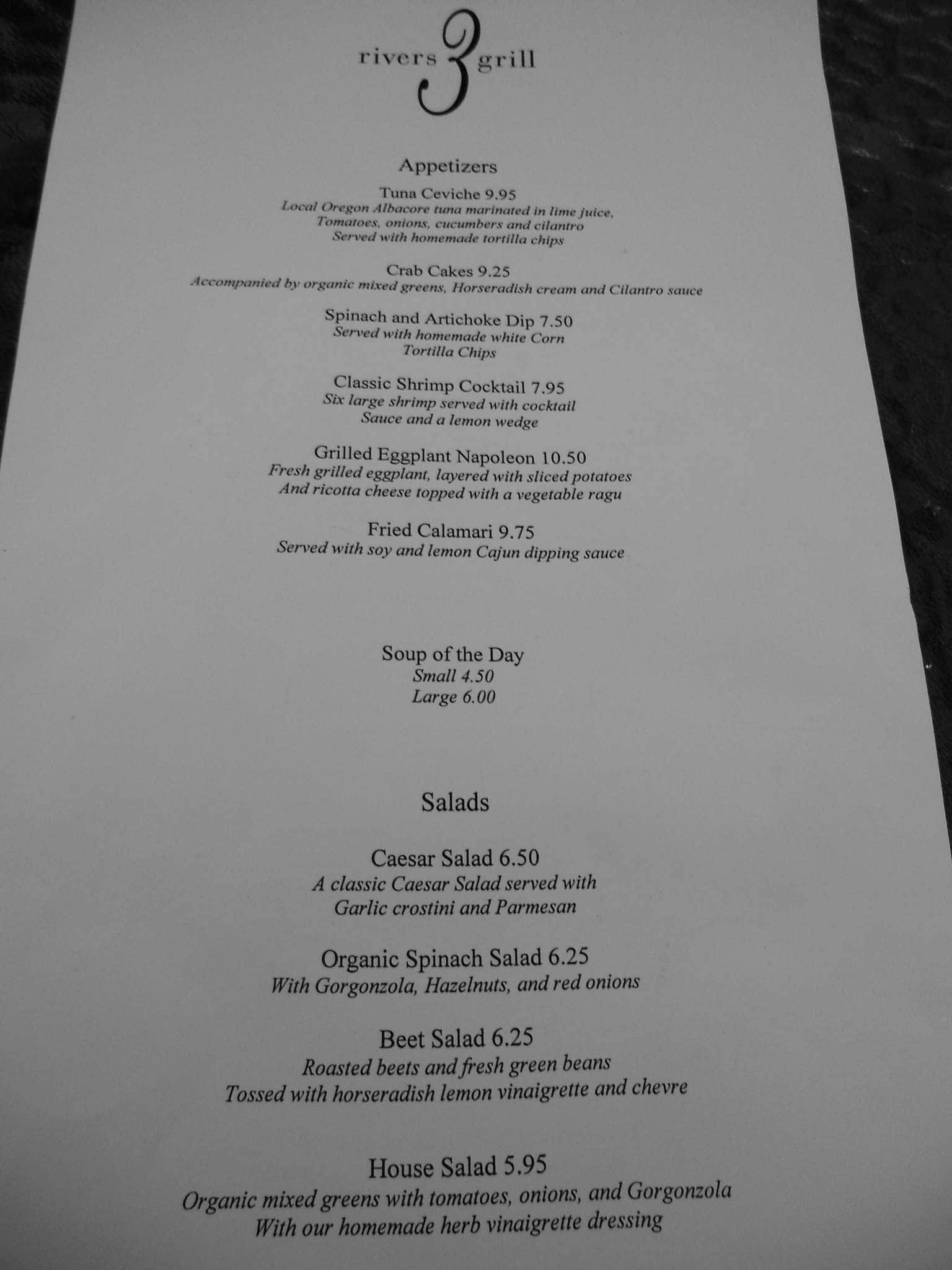 Menu at 3 Rivers Grill pub & bar, Hood River