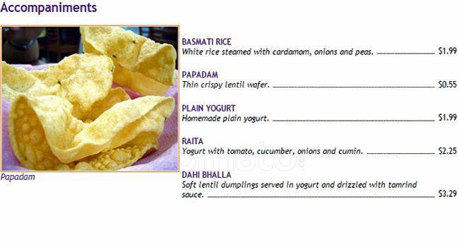 Menu at Sweet India restaurant, Mississauga