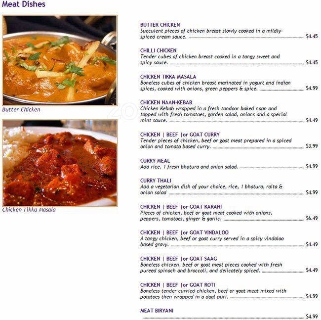 Menu at Sweet India restaurant, Mississauga