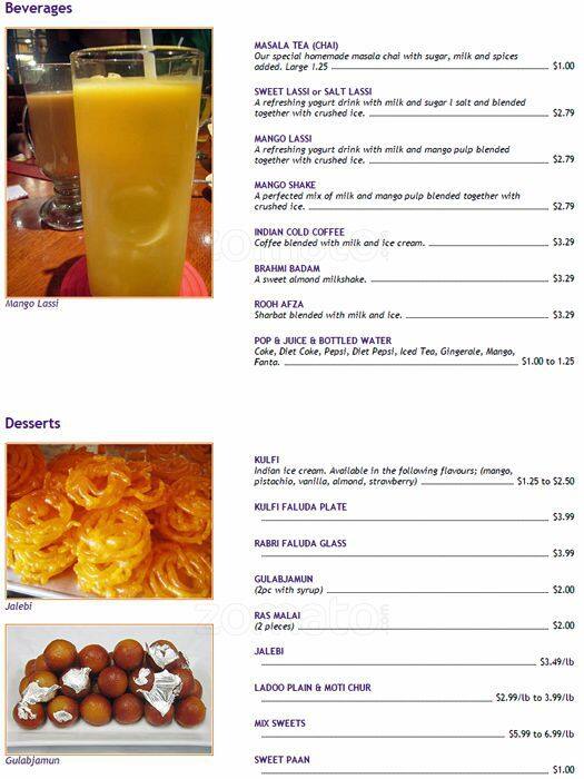 Menu at Sweet India restaurant, Mississauga