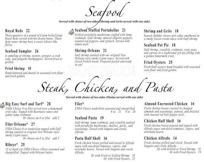 Menu at Half Shell Oyster House restaurant, Flowood