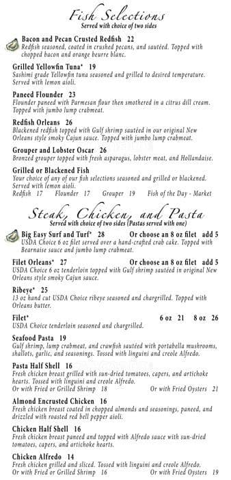 Menu at Half Shell Oyster House restaurant, Flowood