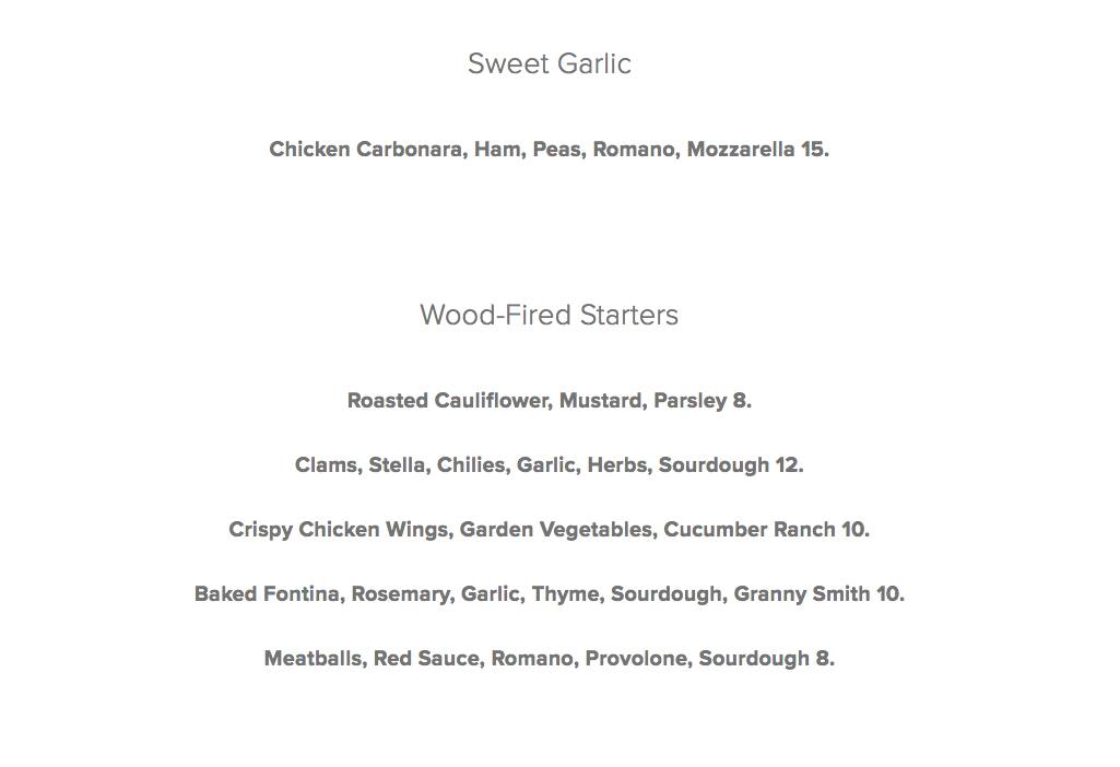 Menu at Prairie Fire Pie restaurant, Tulsa