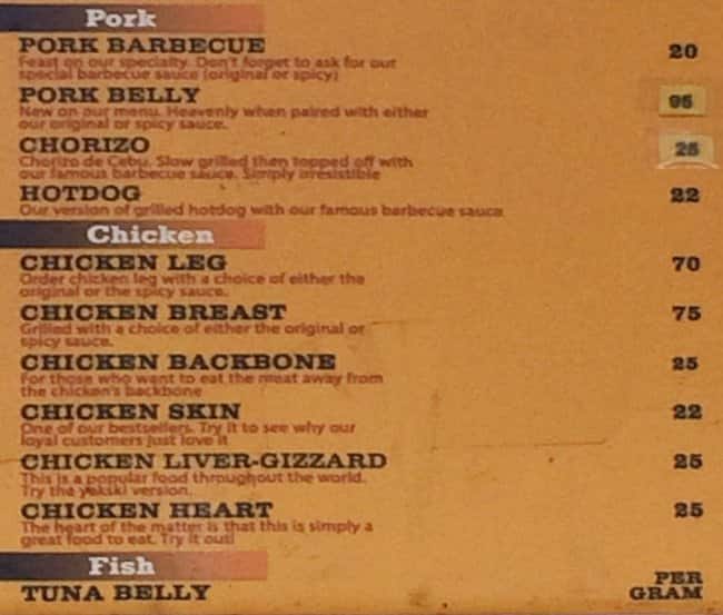 Yakski Barbeque Menu, Menu for Yakski Barbeque, Lahug, Cebu City ...