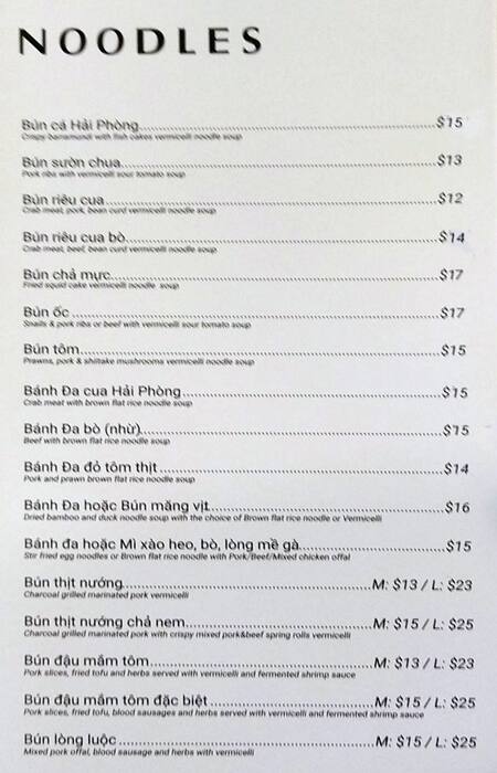 Menu at Doi Dua restaurant, Sunshine