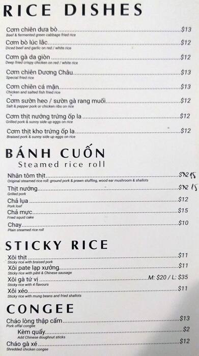 Menu at Doi Dua restaurant, Sunshine