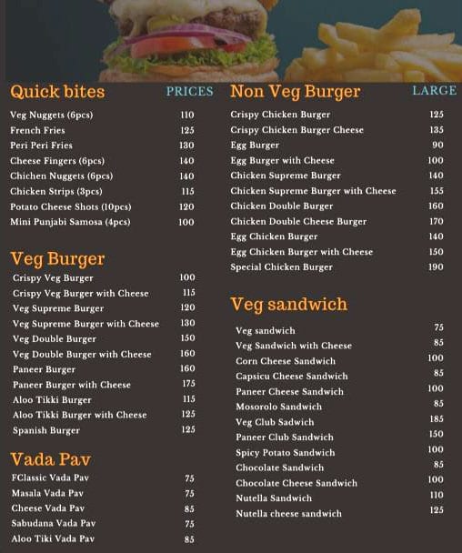 Menu of Burger Express, Marathahalli, Bangalore