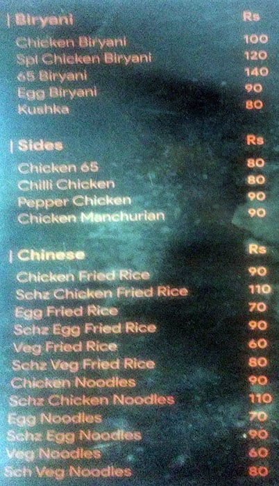 Menu of The Chetti's Biryani, Thiruvanmiyur, Chennai