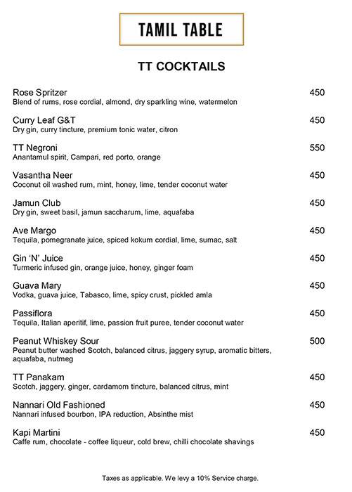 Menu at Tamil Table, Assagao