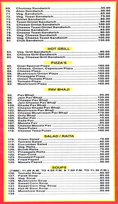Menu of Gopi Veg Treat, Sakinaka, Mumbai