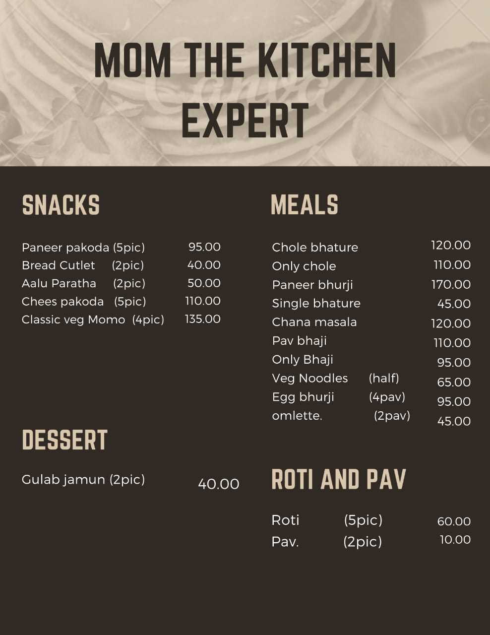 Menu of Mom The Kitchen Expert, Chakala, Mumbai