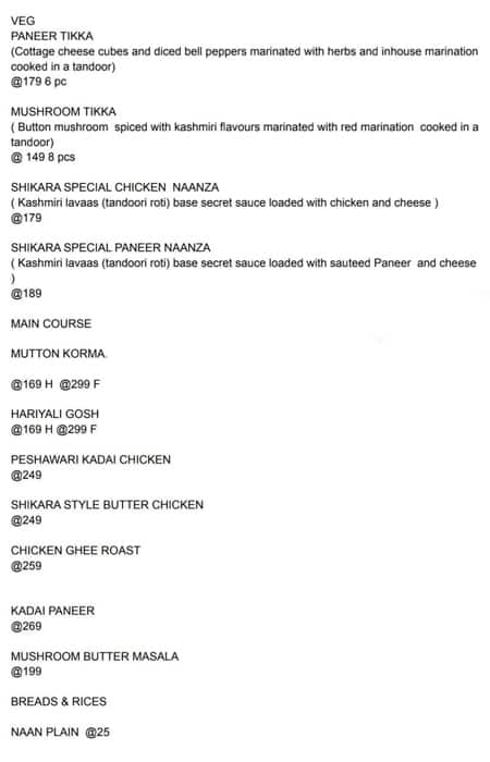 Menu of Shikara Flavours From Kashmir, Kondhwa, Pune