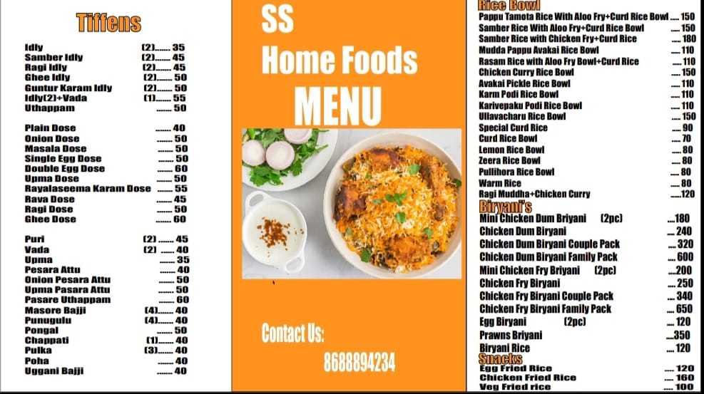 Menu of SS Home Foods, Auto Nagar, Vijayawada