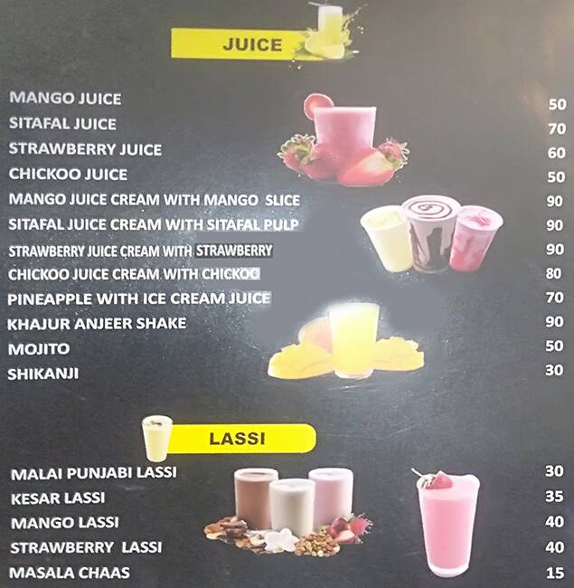 Menu of DK Corner, Parel, Mumbai
