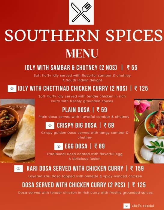 Menu of Southern Spices, Koramangala 7th Block, Bangalore