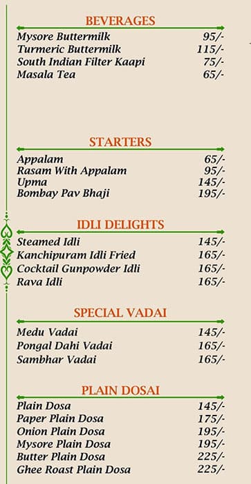 Menu of Dosa Ratnam, TDI City, Mohali