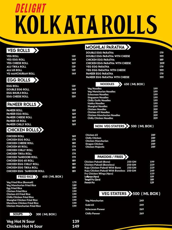 Menu of Delight Kolkata Rolls, Kondapur, Hyderabad
