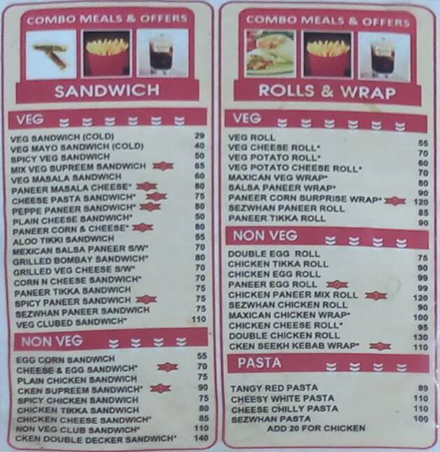 Menu at Sandwich Express, Bhopal, 2nd Floor
