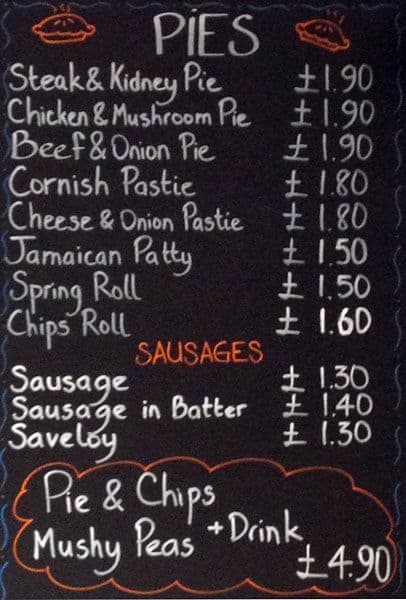 Menu at The Castle Fish Bar, London