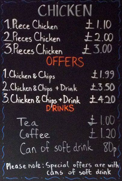 Menu at The Castle Fish Bar, London