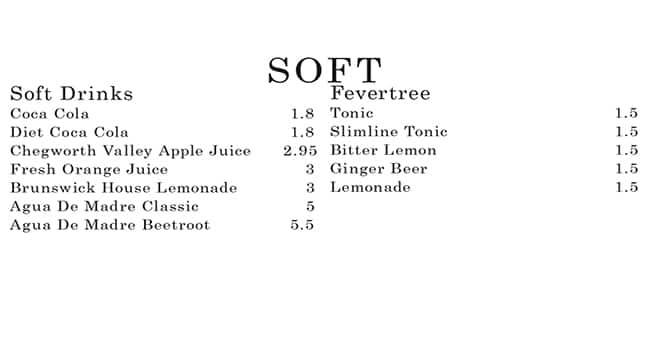 Menu at Brunswick House restaurant, London