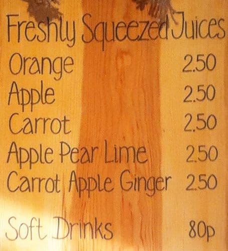 Menu at Sawmill Cafe, London