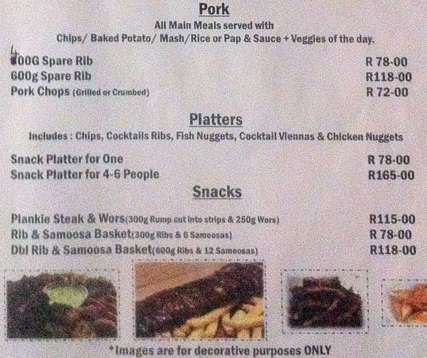 Menu at Oppi Stoep Bar & Braai, Pretoria