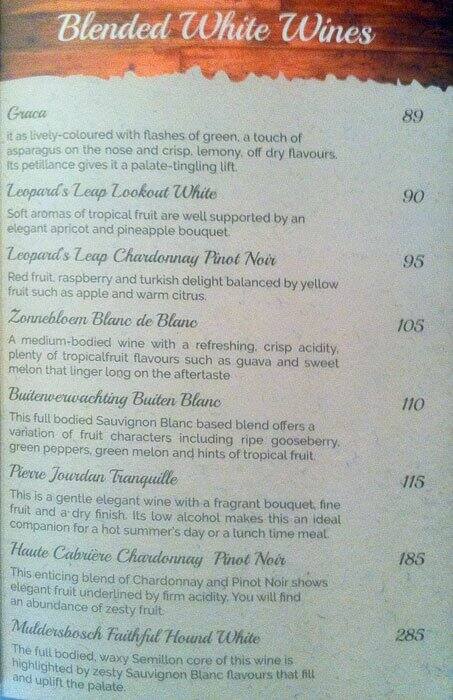 Menu at Oppi Stoep Bar & Braai, Pretoria