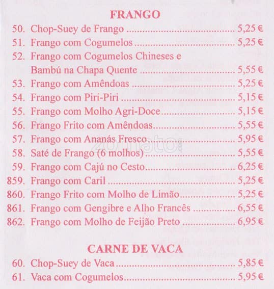 Menu at Feng Sheng restaurant, Alcabideche