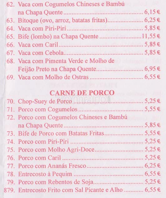 Menu at Feng Sheng restaurant, Alcabideche