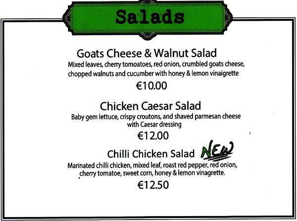 Menu at The Whitworth pub & bar, Dublin