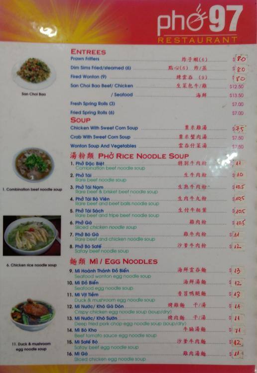 Pho 97 Menu, Menu for Pho 97, Homebush, Sydney - Urbanspoon/Zomato
