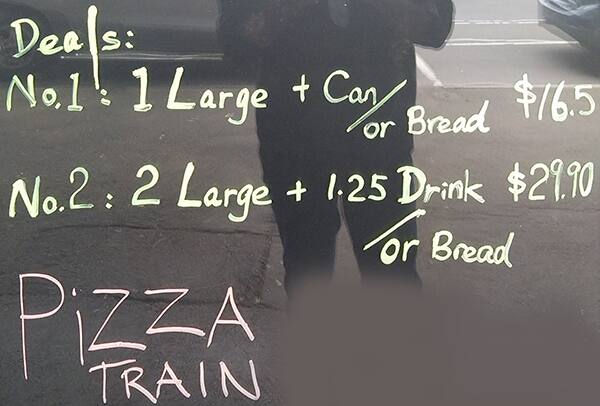 Menu at Pizza Train pizzeria, Newport, 2/22 Mason St